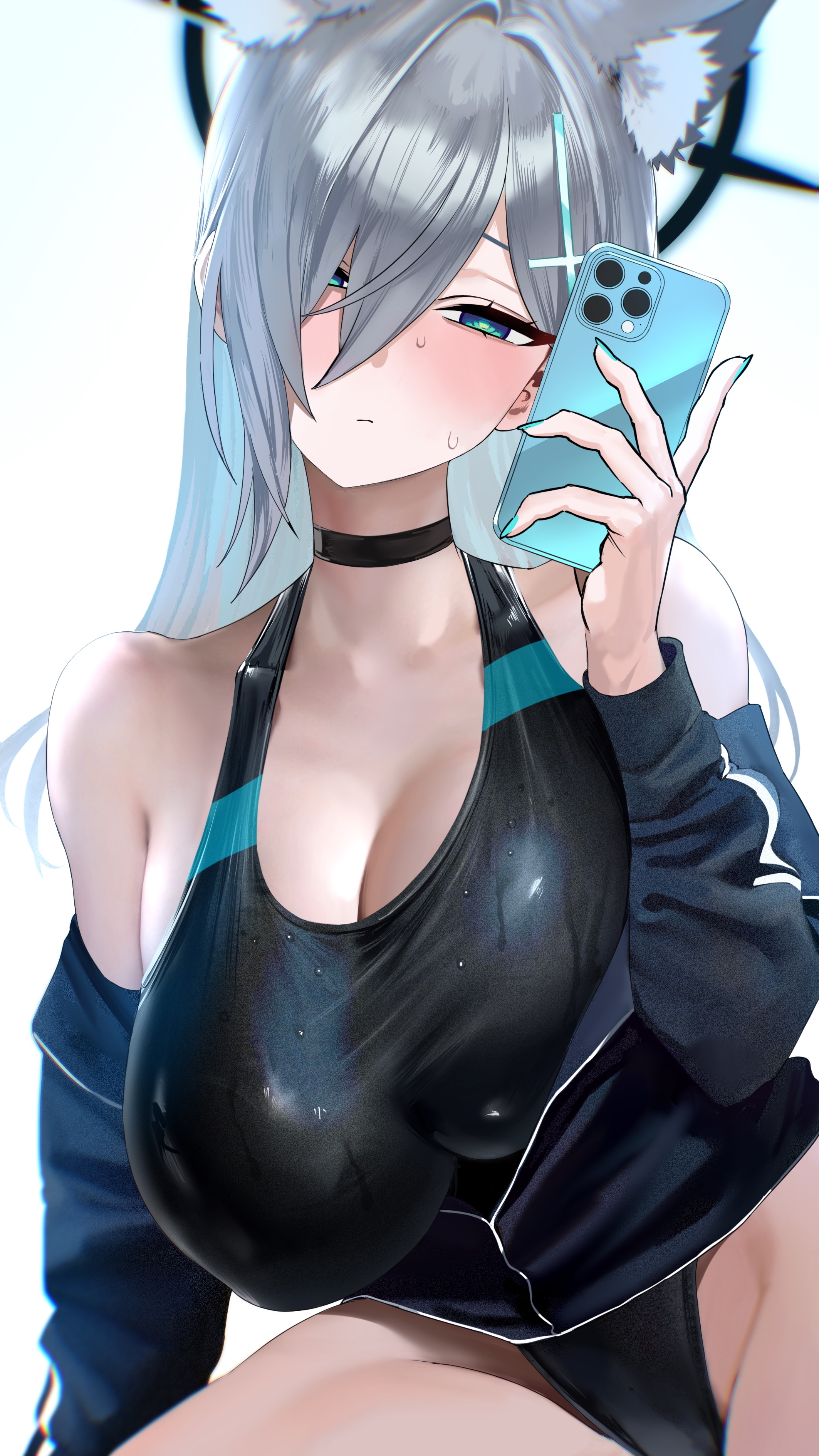 kazane-wind blue archive shiroko terror sunaookami shiroko animal ears halo nekomimi selfie ...